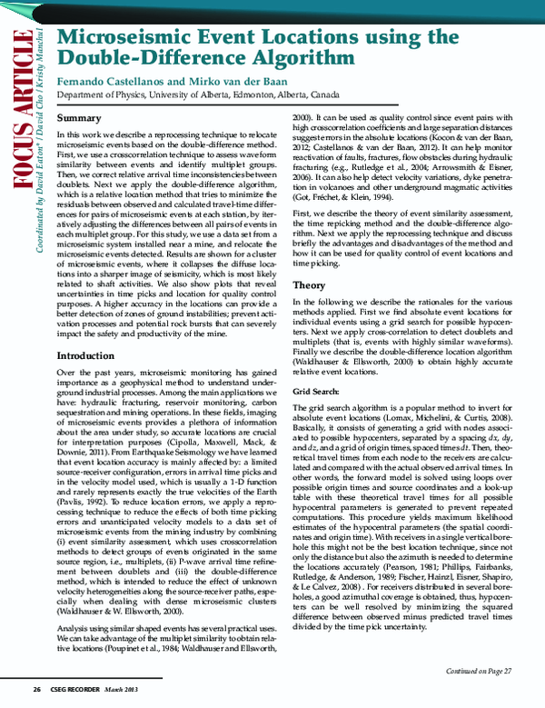 Pdf Microseismic Event Locations Using The Double Difference Algorithm