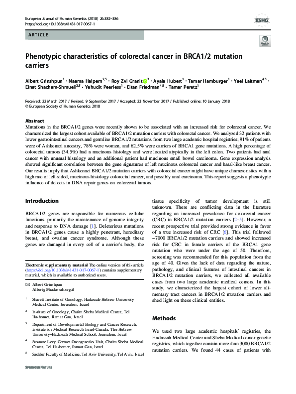 (PDF) Phenotypic characteristics of colorectal cancer in BRCA1/2 ...