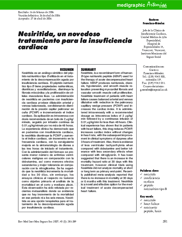 (PDF) Nesiritida, un novedoso tratamiento para la insuficiencia cardiaca