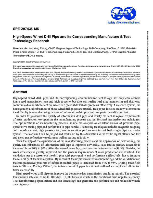 (PDF) High-Speed Wired Drill Pipe and its Corresponding Manufacture ...