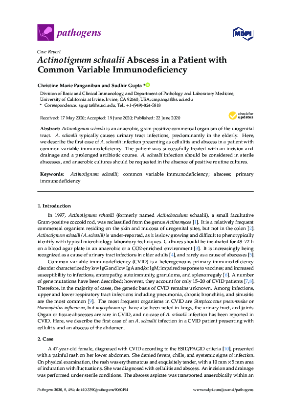 (PDF) Actinotignum schaalii Abscess in a Patient with Common Variable Immunodeficiency | Sudhir ...