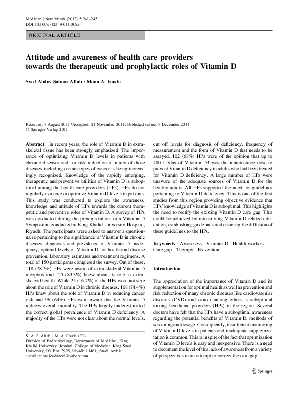 (PDF) Attitude and awareness of health care providers towards the ...