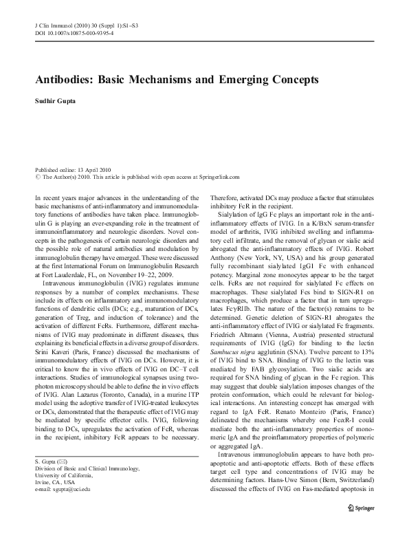 (PDF) Antibodies: Basic Mechanisms and Emerging Concepts