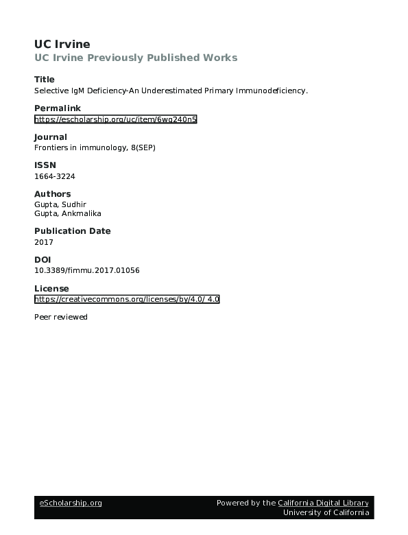 (PDF) Selective IgM Deficiency—An Underestimated Primary Immunodeficiency