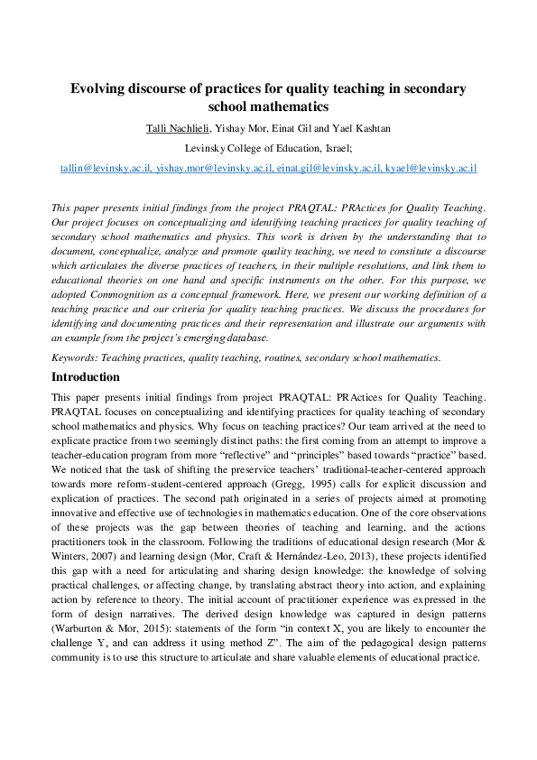 (PDF) Evolving discourse of practices for quality teaching in secondary ...