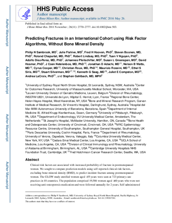 (PDF) Predicting fractures in an international cohort using risk factor ...