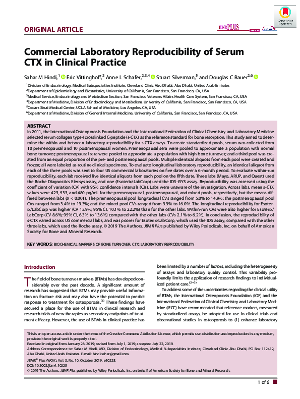 (PDF) Commercial Laboratory Reproducibility of Serum CTX in Clinical ...