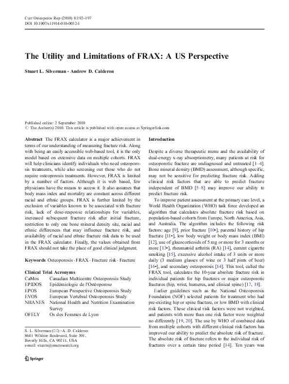 (PDF) The utility and limitations of FRAX: A US perspective