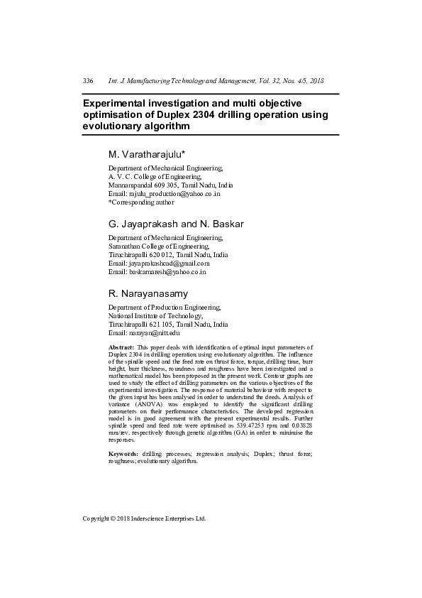 Pdf Experimental Investigation And Multi Objective Optimization Of Process Parameters During