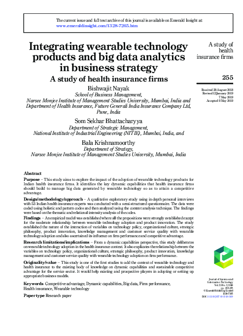 (PDF) Integrating wearable technology products and big data analytics ... (PDF) Integrating wearable technology products and big data analytics ...