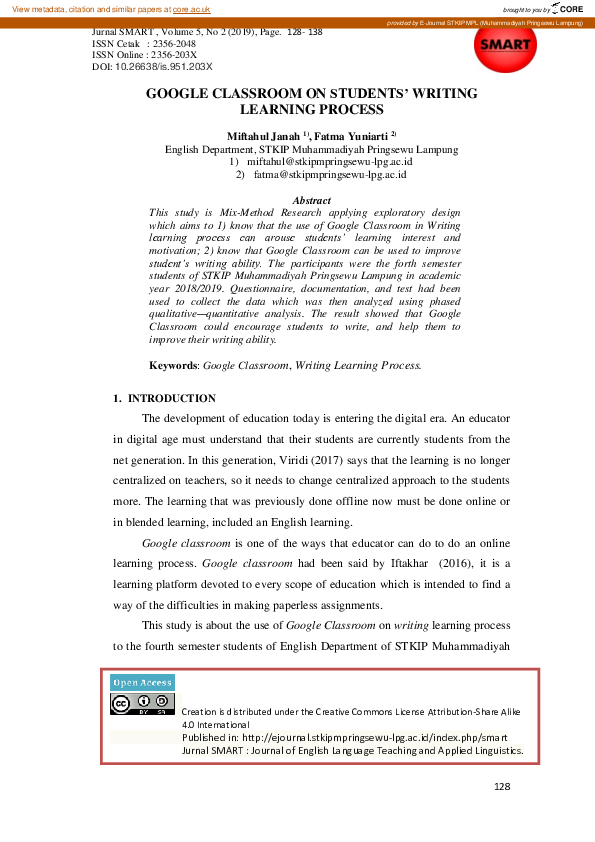 (PDF) Google Classroom on Students’ Writing Learning Process