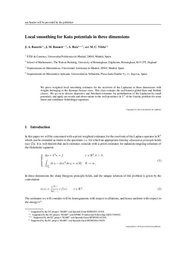 (PDF) Local smoothing for Kato potentials in three dimensions