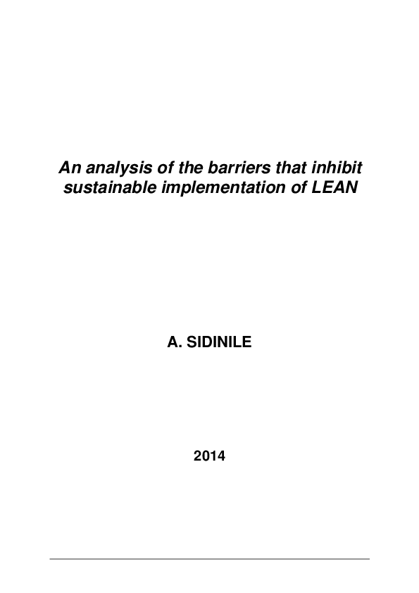 (PDF) An analysis of the barriers that inhibit sustainable implementation of LEAN | Ayanda ...