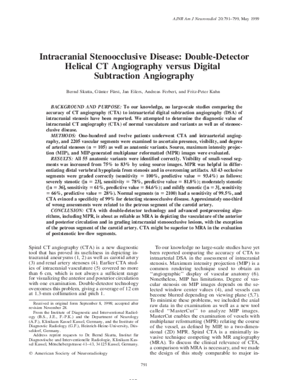 (PDF) Intracranial stenoocclusive disease: double-detector helical CT ...