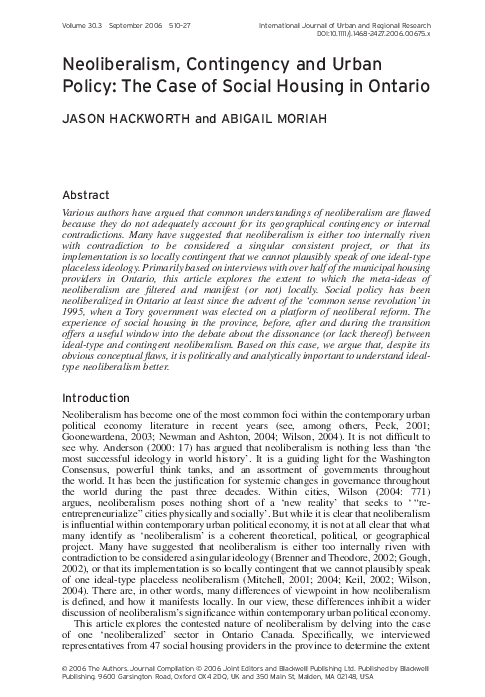 (PDF) Neoliberalism, Contingency and Urban Policy: The Case of Social ...