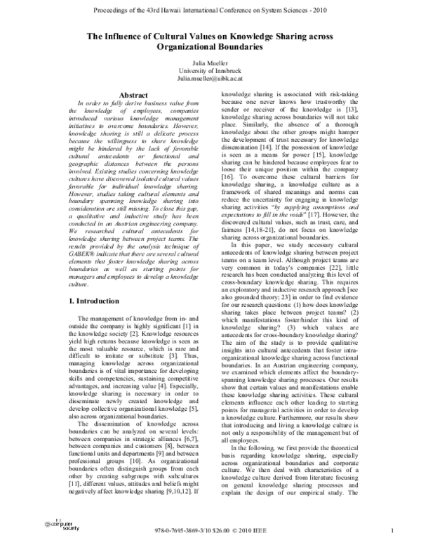 (PDF) The Influence of Cultural Values on Knowledge Sharing across Organizational Boundaries