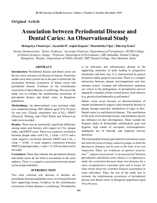 (PDF) Association between Periodontal Disease and Dental Caries: An Observational Study