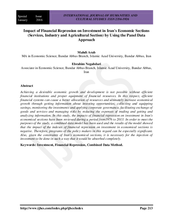 (PDF) Impact of Financial Repression on Investment in Iran's Economic Sections (Services ...