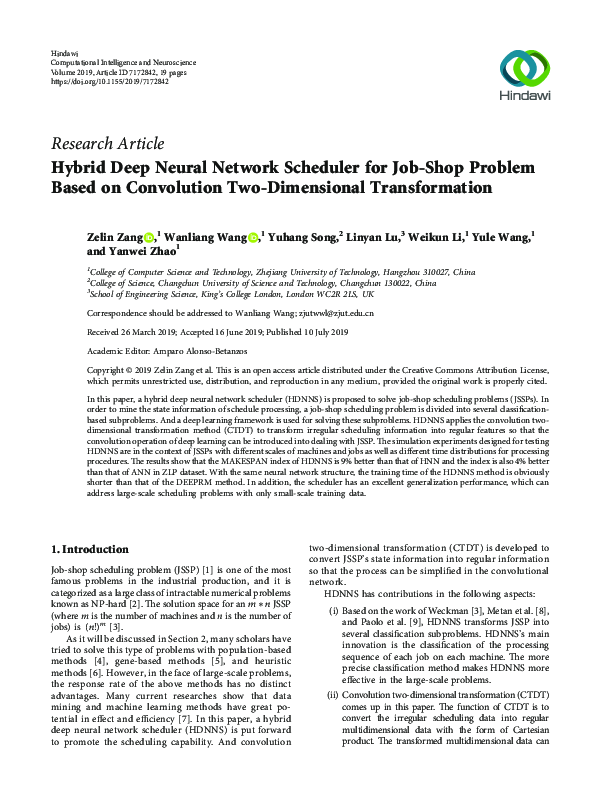 Hybrid Deep Neural Network Scheduler for Job-Shop Problem Based on Convolution Two-Dimensional ...