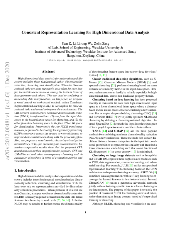 (PDF) Consistent Representation Learning for High Dimensional Data Analysis