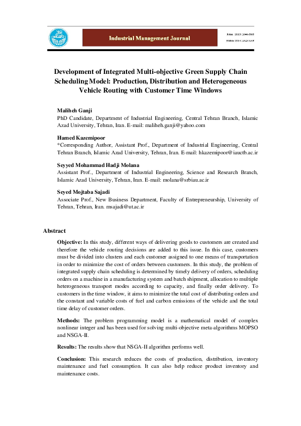 Pdf Development Of Integrated Multi Objective Green Supply Chain Scheduling Model Production