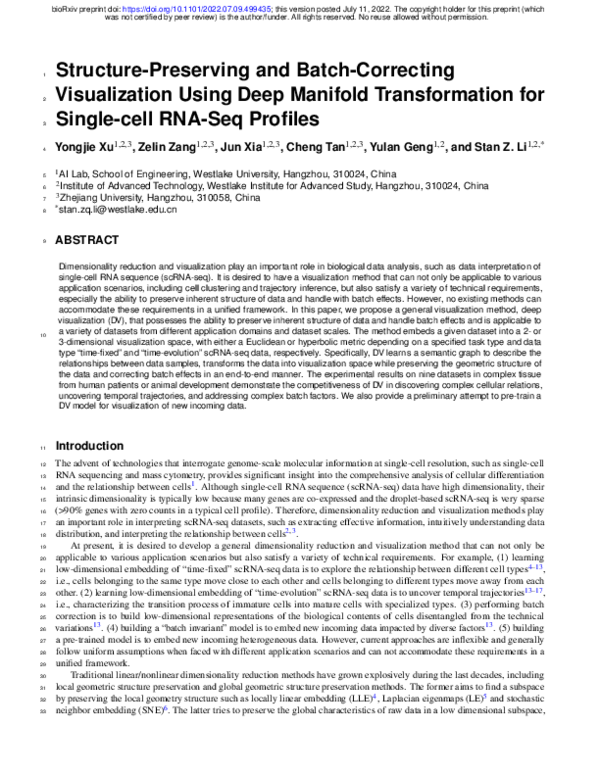 Pdf Structure Preserving And Batch Correcting Visualization Using Deep Manifold Transformation