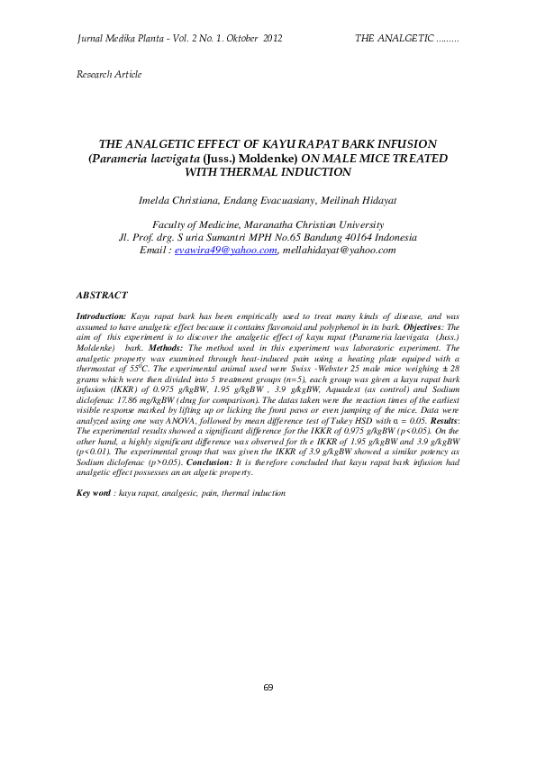 (PDF) The Analgetic Effect of Kayu Rapat Bark Infusion (Parameria ...