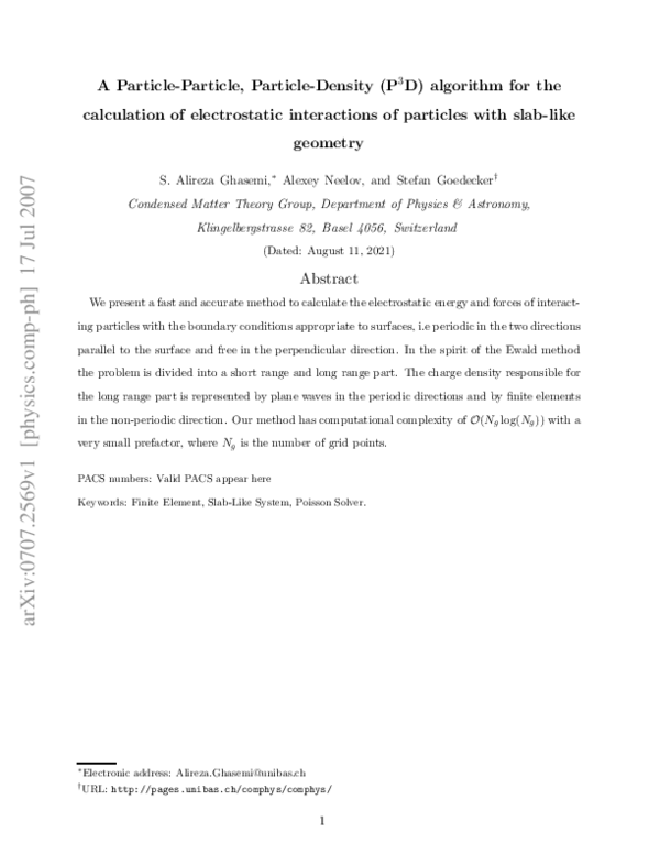 (PDF) A Particle-Particle, Particle-Density (P3D) algorithm for the calculation of electrostatic ...