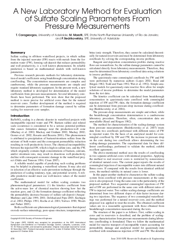 (PDF) A New Laboratory Method for Evaluation of Sulphate Scaling Parameters From Pressure ...