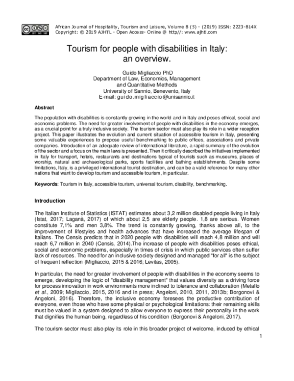 (PDF) Tourism for people with disabilities in Italy: an overview