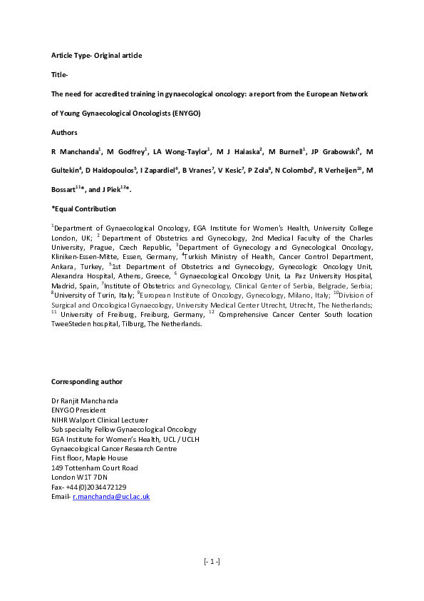 (PDF) The need for accredited training in gynaecological oncology: a ...