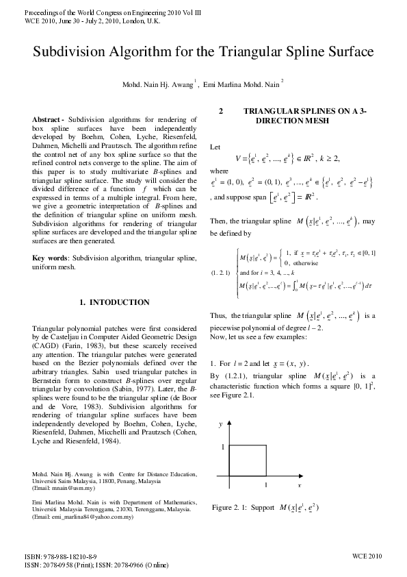 (PDF) Subdivision Algorithm For The Triangular Spline Surface