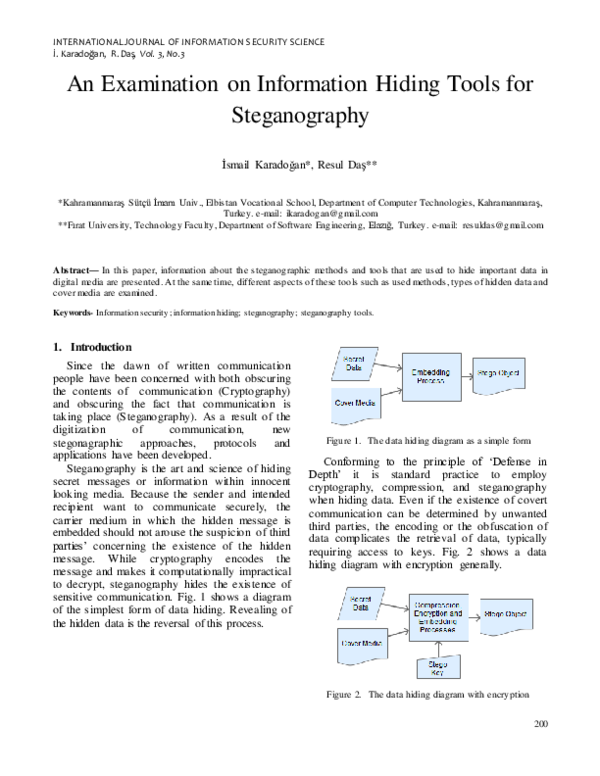 (PDF) An Examination on Information Hiding Tools for Steganography