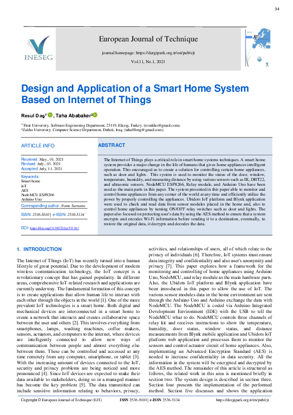 (PDF) An Implementation for Smart Home System based on Internet of Things