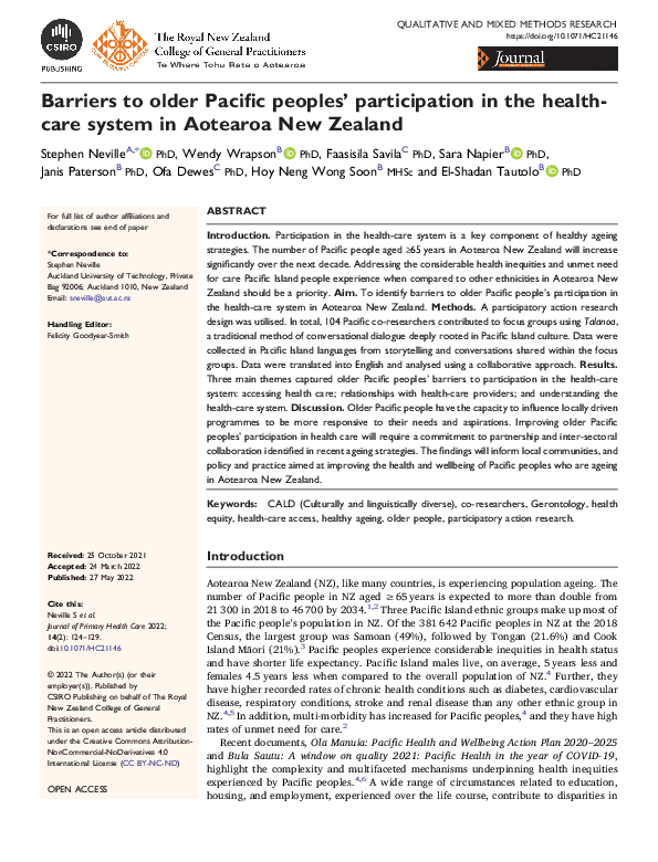 (PDF) Barriers to older Pacific peoples’ participation in the health ...