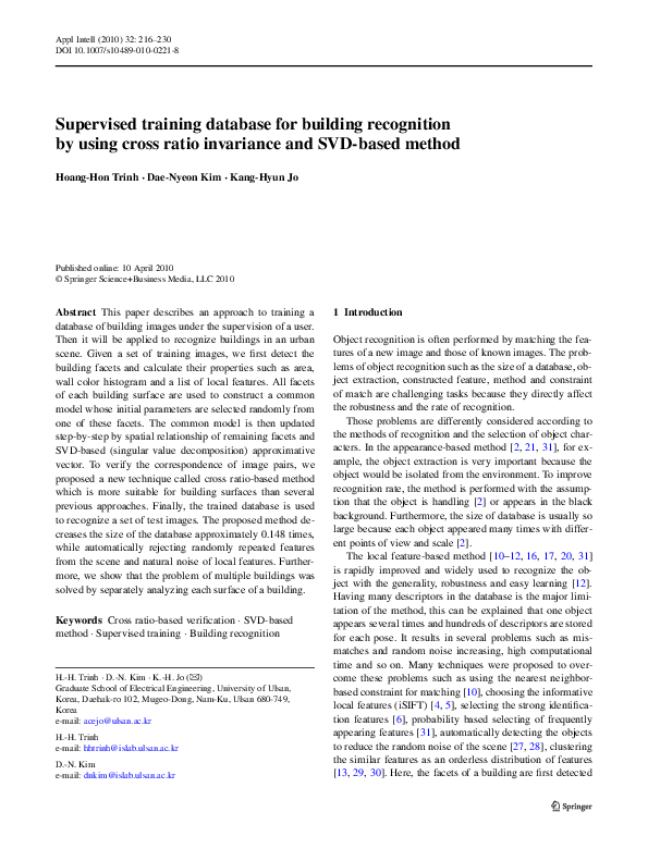 Pdf Supervised Training Database For Building Recognition By Using