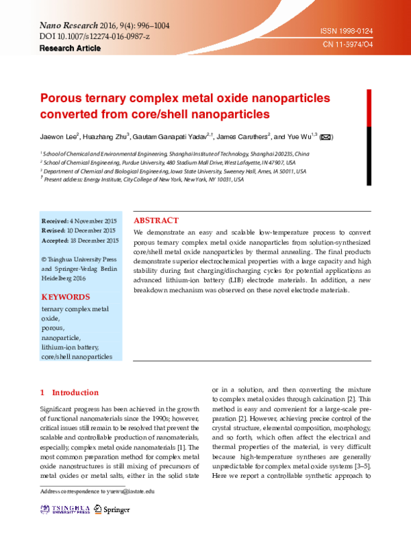 (PDF) Porous ternary complex metal oxide nanoparticles converted from core/shell nanoparticles