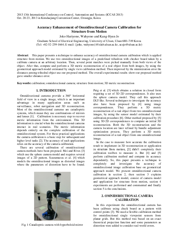 Pdf Accuracy Enhancement Of Omnidirectional Camera Calibration For