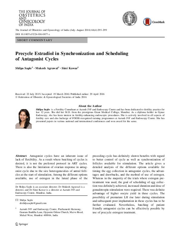 (PDF) Precycle Estradiol in Synchronization and Scheduling of Antagonist Cycles