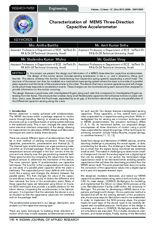Pdf Characterization Of Mems Three Direction Capacitive Accelerometer
