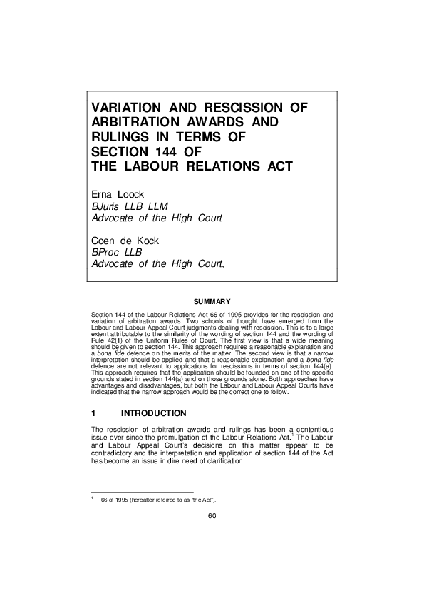(PDF) Variation and Rescission of Arbitration Awards and Rulings in ...
