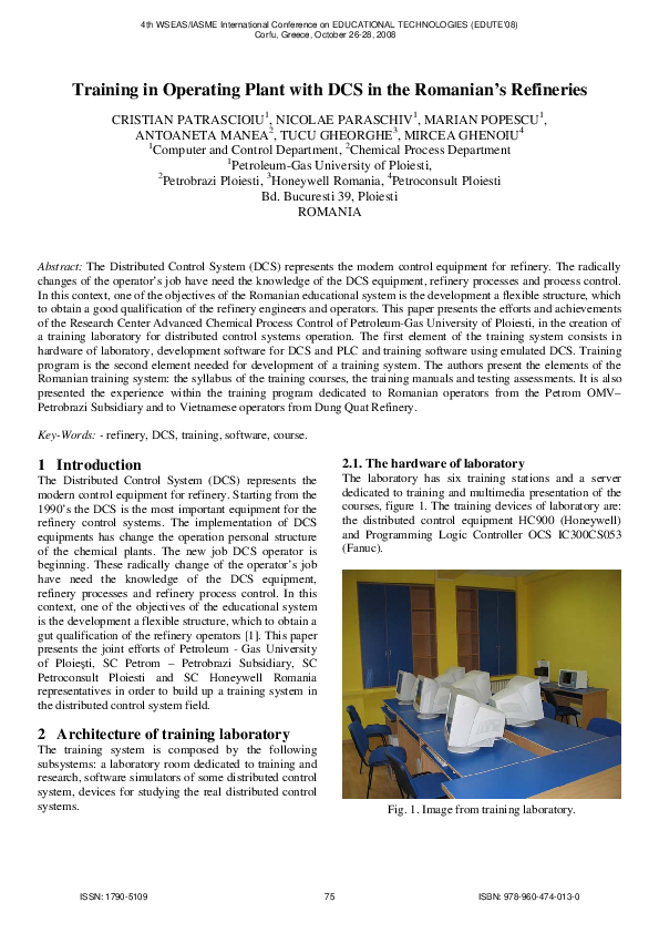 (PDF) Training in Operating Plant with DCS in the Romanian ’ s ...