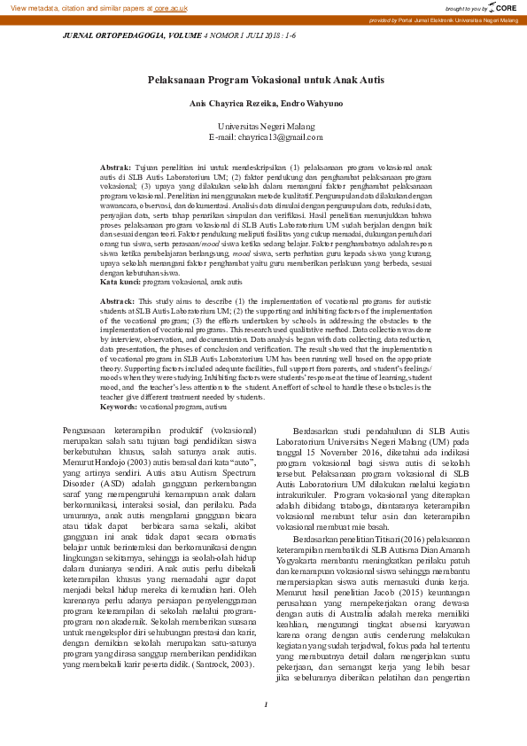 (PDF) Pelaksanaan Program Vokasional untuk Anak Autis