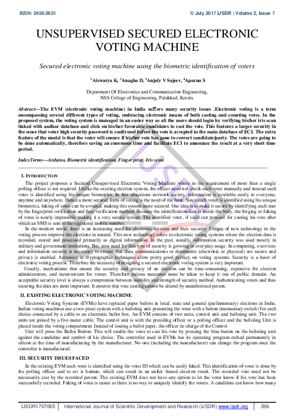 (PDF) Secured electronic voting machine using the biometric identification of voters