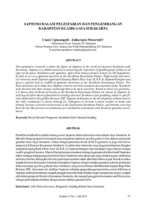 (PDF) Saptono Dalam Melestarikan Dan Mengembangan Karawitan Tradisi ...