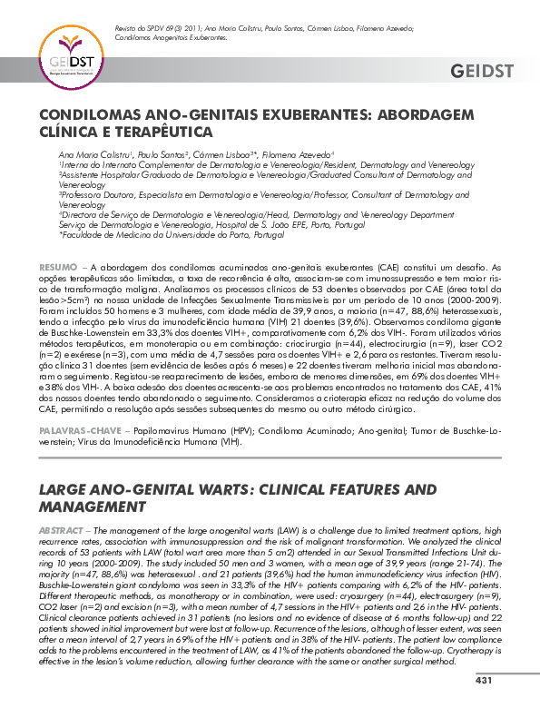 (PDF) Condilomas Ano-Genitais Exuberantes: Abordagem Clínica e Terapêutica