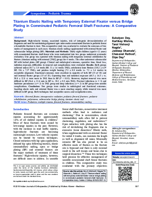 (PDF) Titanium Elastic Nailing with Temporary External Fixator versus Bridge Plating in ...