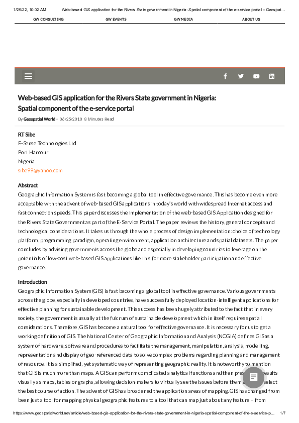 (PDF) Web based GIS application for the Rivers State government