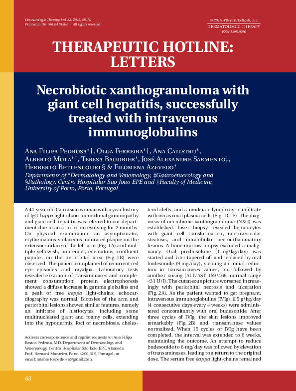 (PDF) Necrobiotic xanthogranuloma with giant cell hepatitis ...