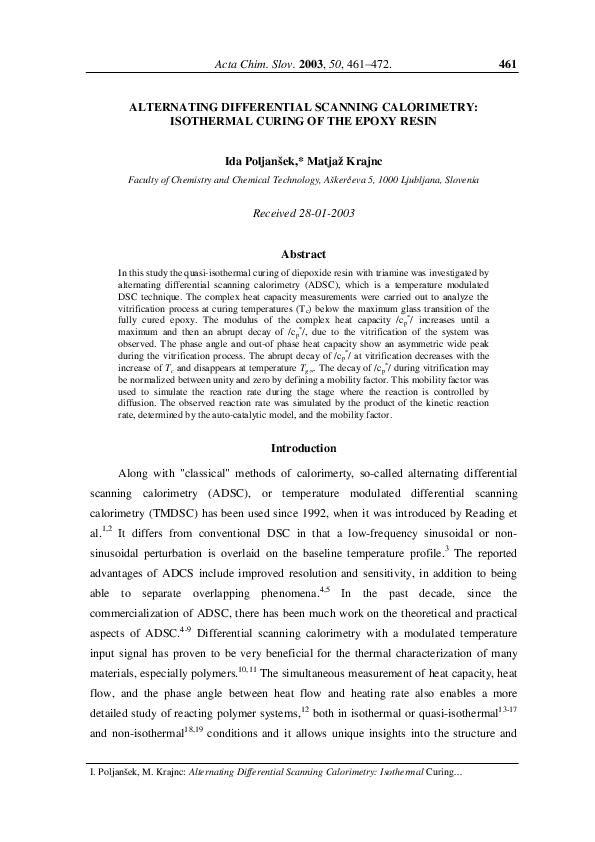 (PDF) Alternating differential scanning calorimetry: Isothermal curing ...